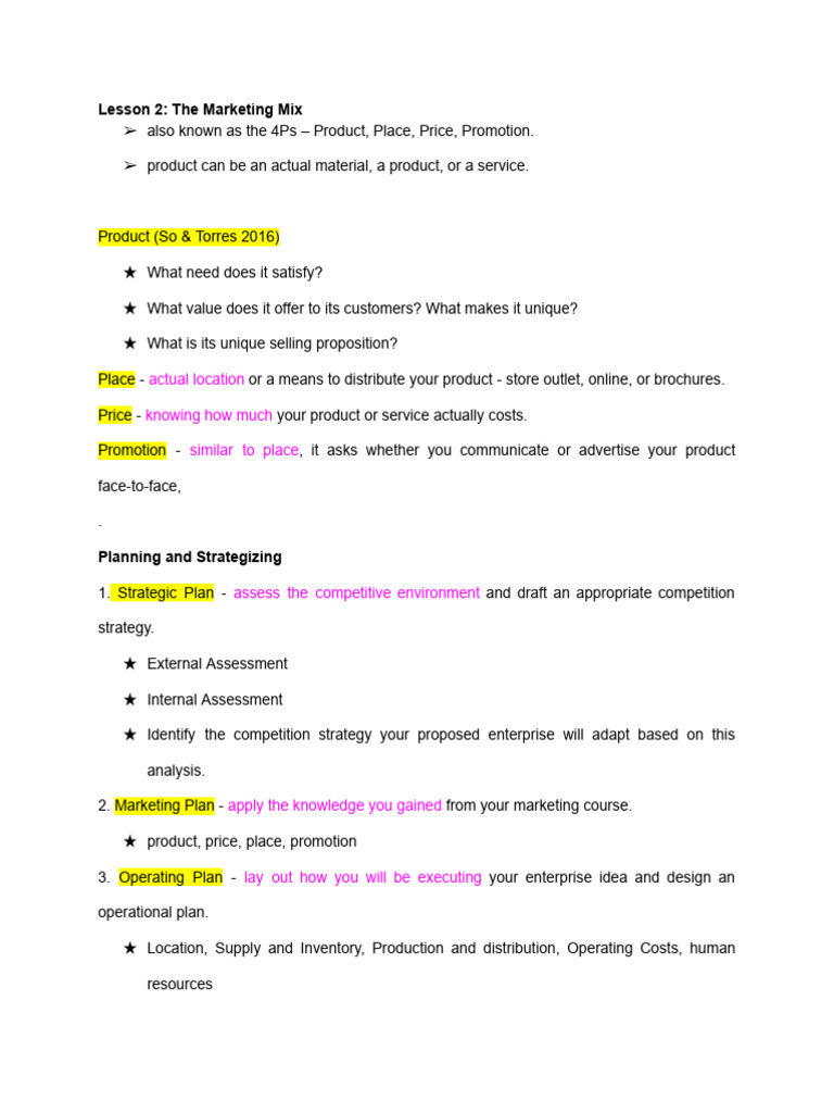 Lesson 2 - The Marketing Mix | PDF