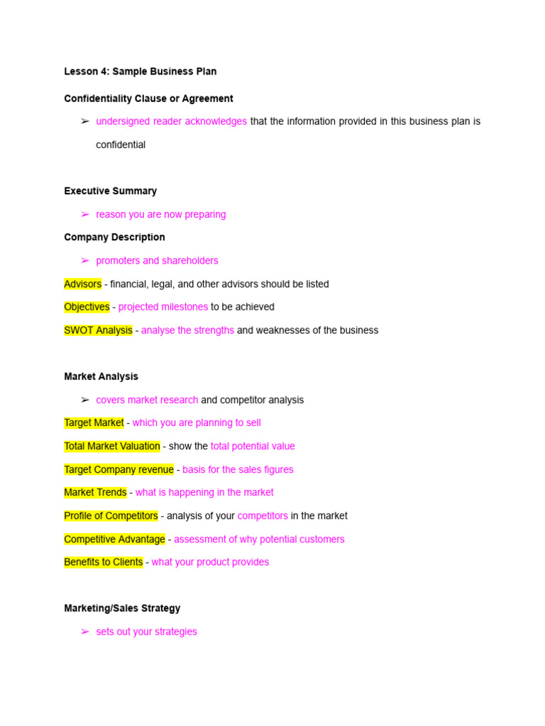 Lesson 4 - Sample Business Plan | PDF
