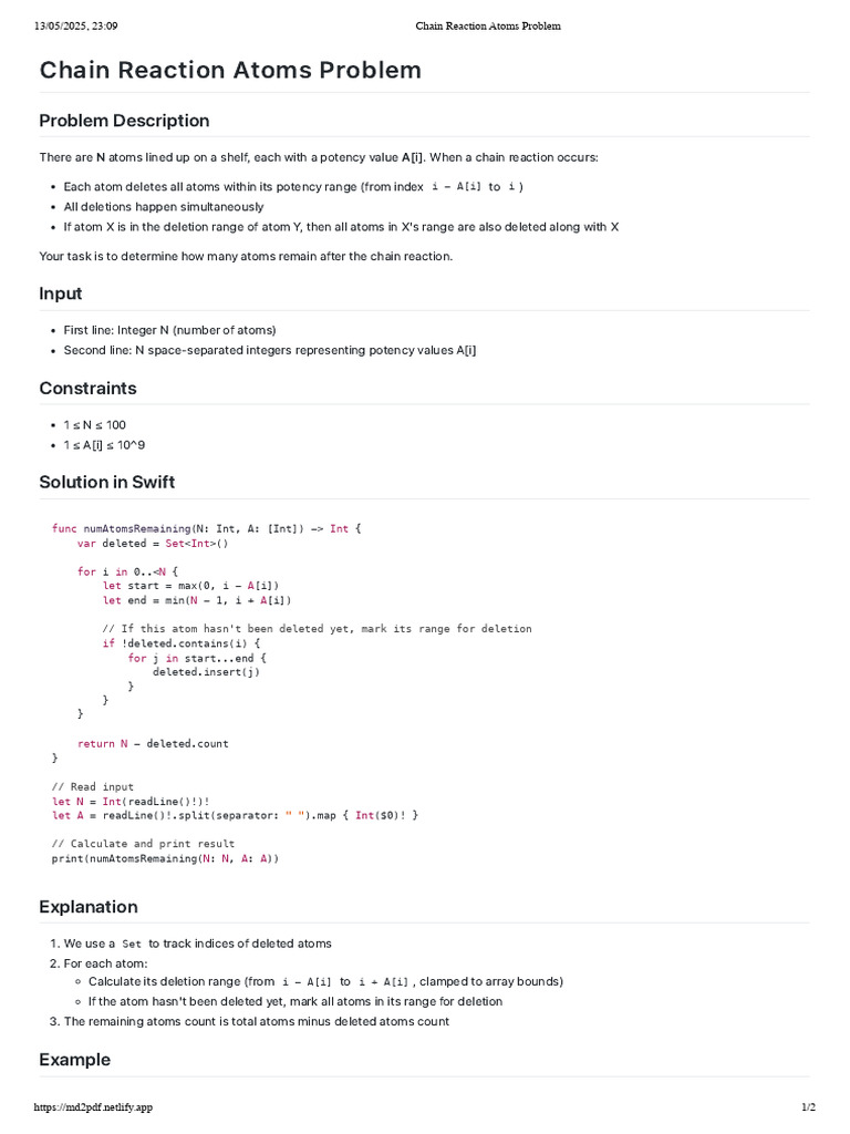 Chain Reaction Atoms Problem | PDF