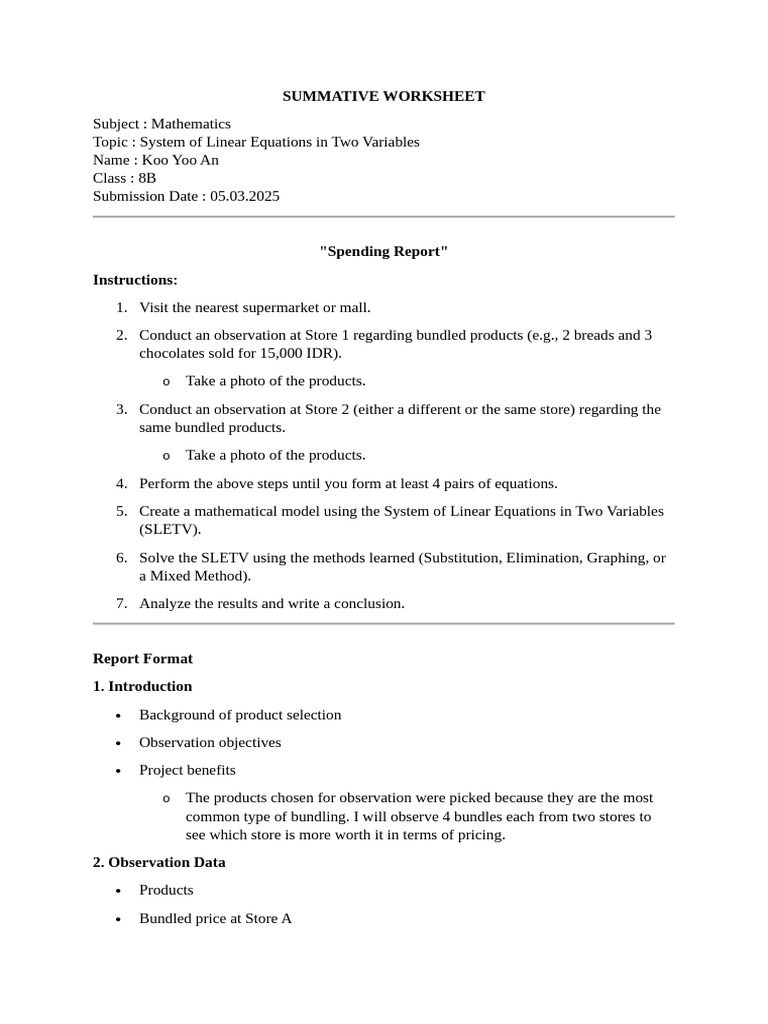 Summative Worksheet | PDF | Equations | Hamburgers