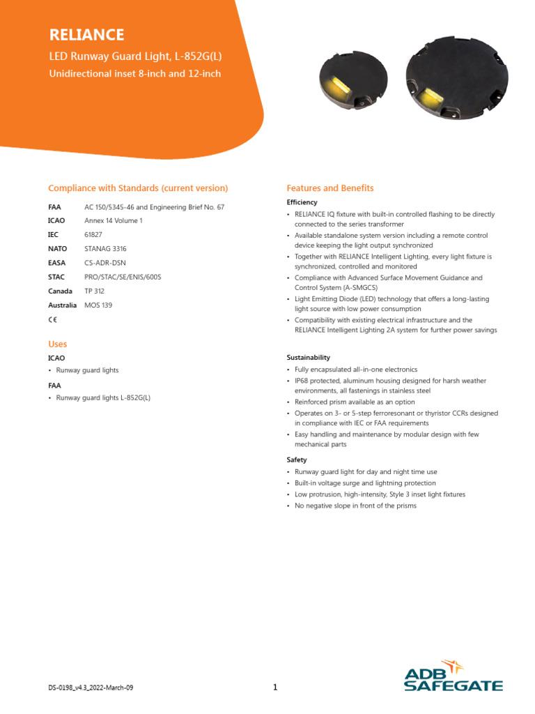 Data Sheet Reliance Runway Guard Light Inset L 852gl | PDF ...