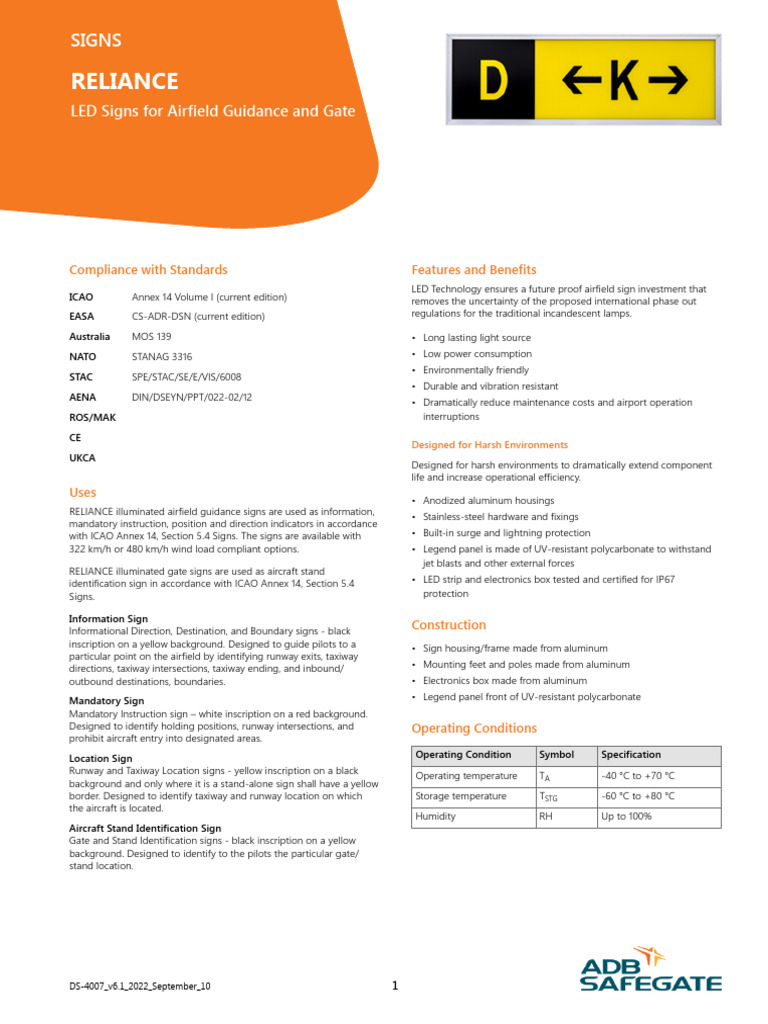 Data Sheet Reliance Sign Led | PDF | Runway | Manufactured Goods
