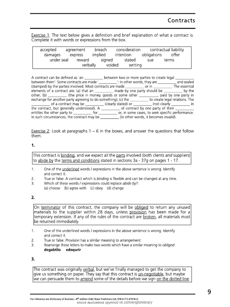 Contracts Vocabulary Worksheet | PDF