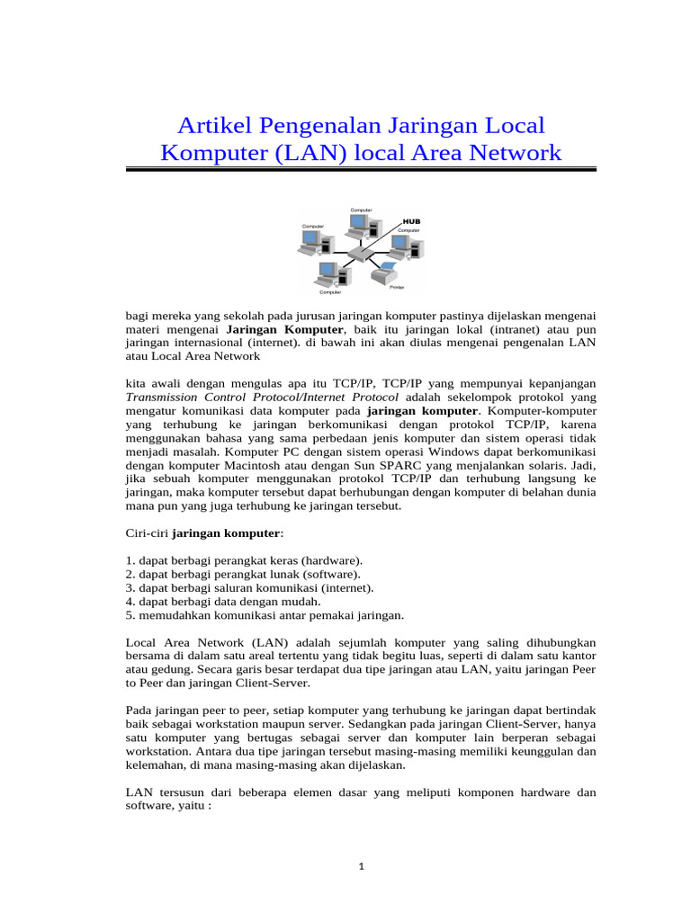 Pengenalan Jaringan Local Komputer | PDF