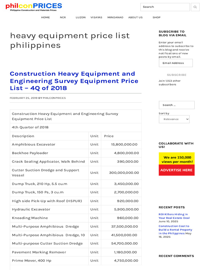 Heavy Equipment Price List Philippines Archives - PHILCON PRICES | PDF ...