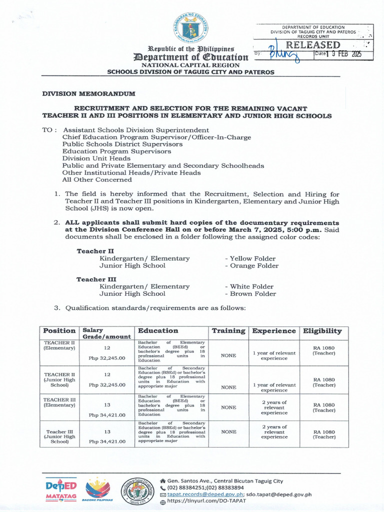 Recruitment and Selection For Teacher II and Teacher III in Elem and ...