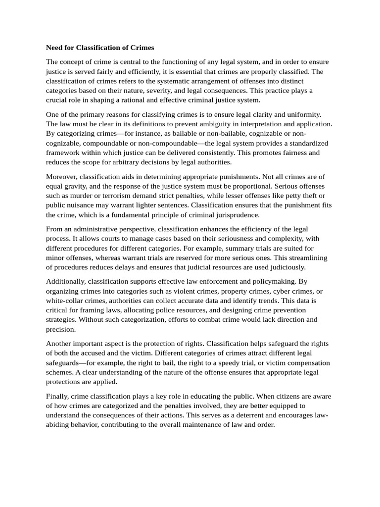 Importance of Crime Classification | PDF | Misdemeanor | Crimes