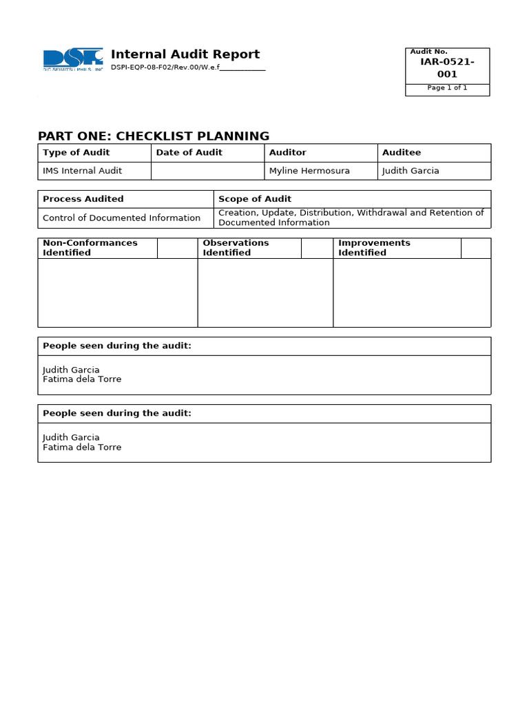 Sample - Internal Audit Report | PDF