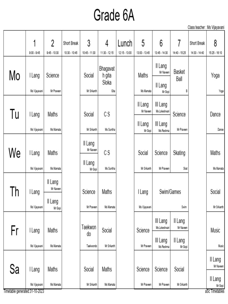 Grade Timetables for Classes 6-9 | PDF | Mahabharata | Indian Philosophy