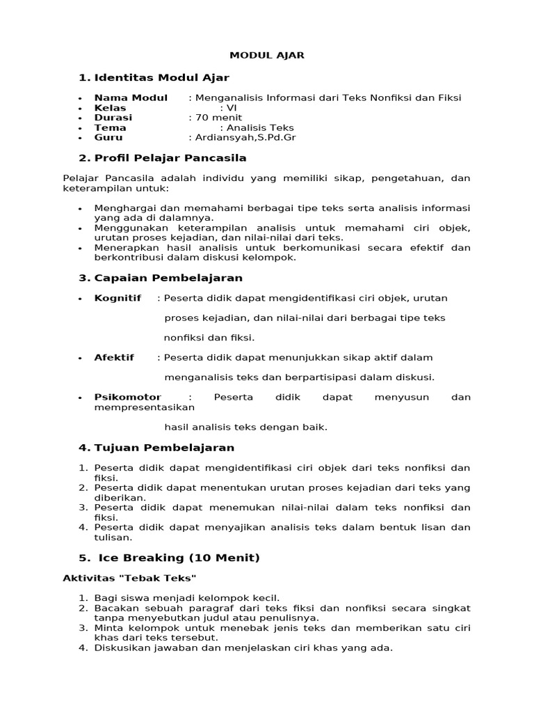 Modul Ajar Bahasa Indonesia | PDF