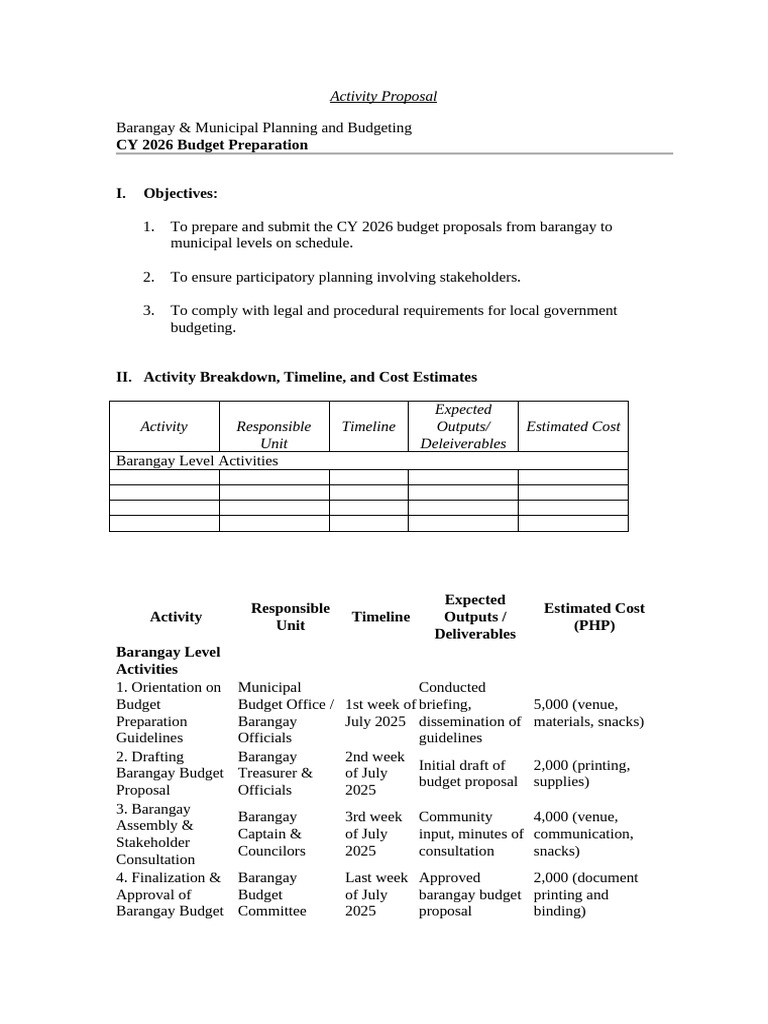 Barangay Budget Proposal Process 2026 | PDF | Budget