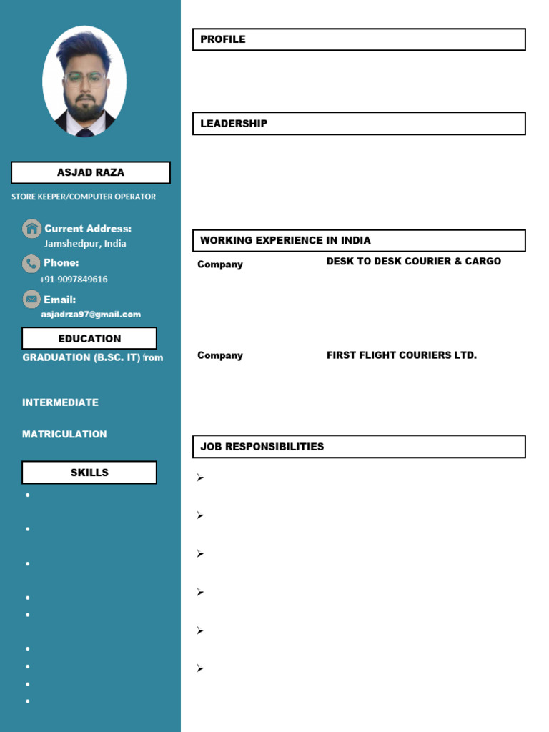 Asjad Raza Store Keeper & Computer Operator | PDF | Information ...