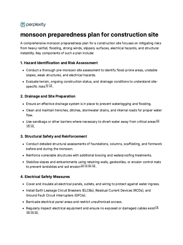 Monsoon Preparedness Plan for Construction | PDF | Drainage | Emergency ...