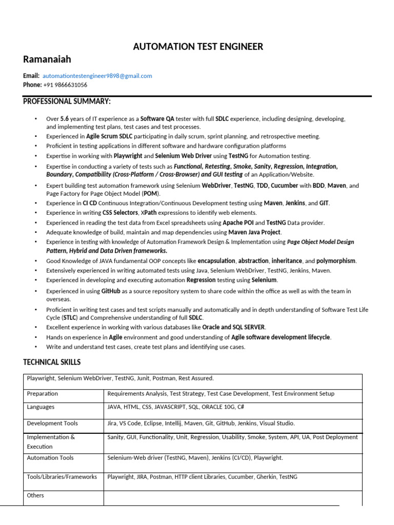 Updated Profile - Automation Testing - Ramana | PDF | Software Testing ...