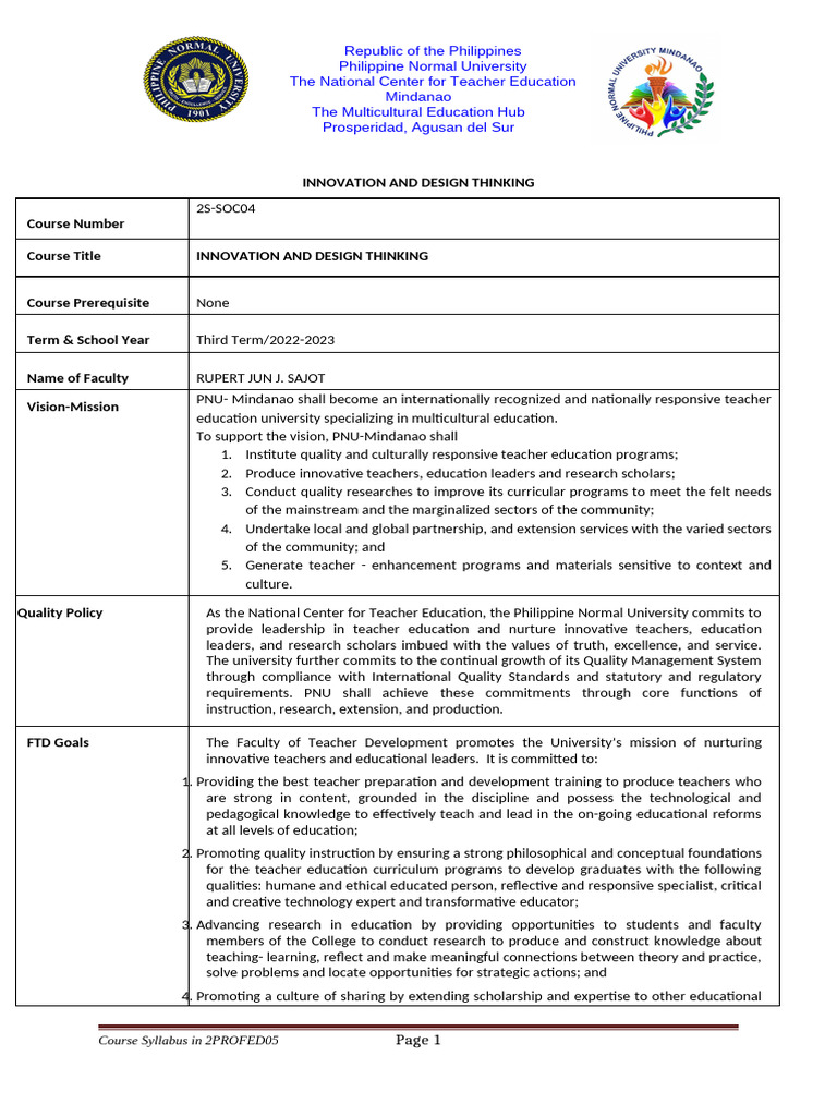 Suggested Course Syllabus Design Thinking | PDF | Educational ...