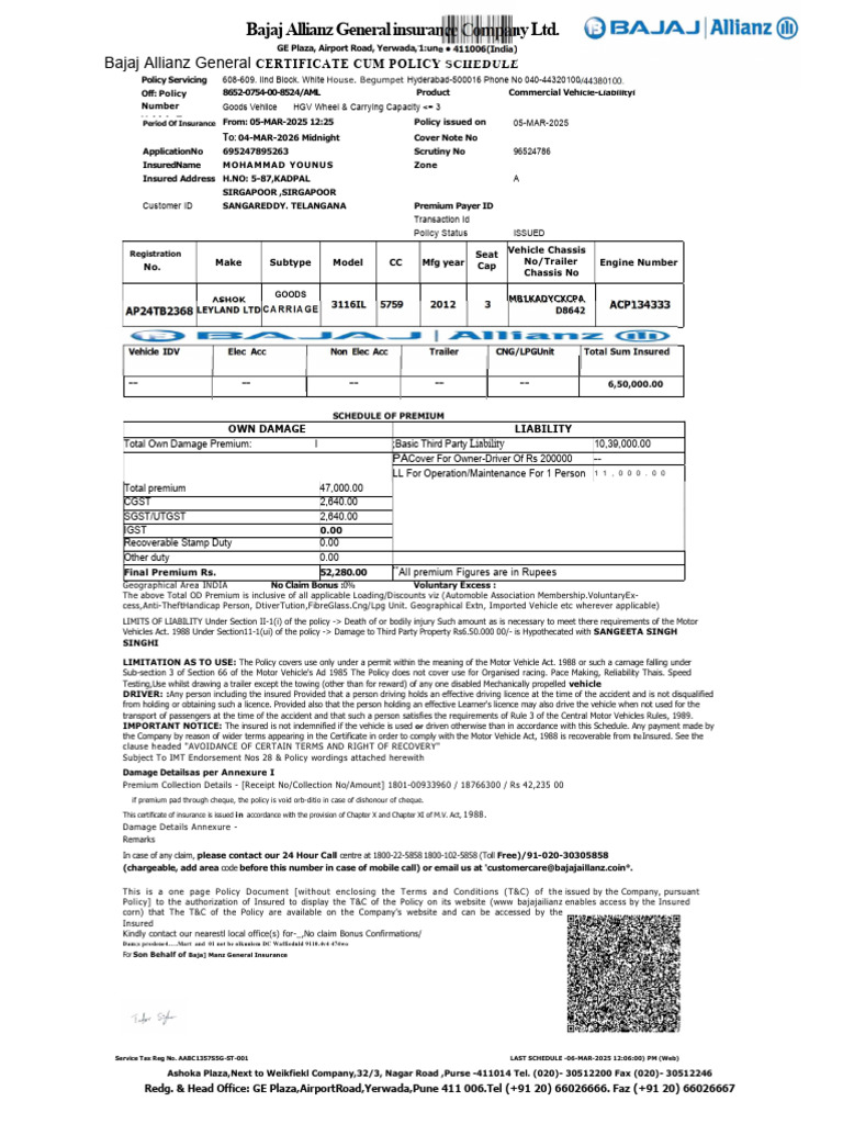 Bajaj Allianz Commercial Vehicle Policy | PDF | Vehicles | Transport