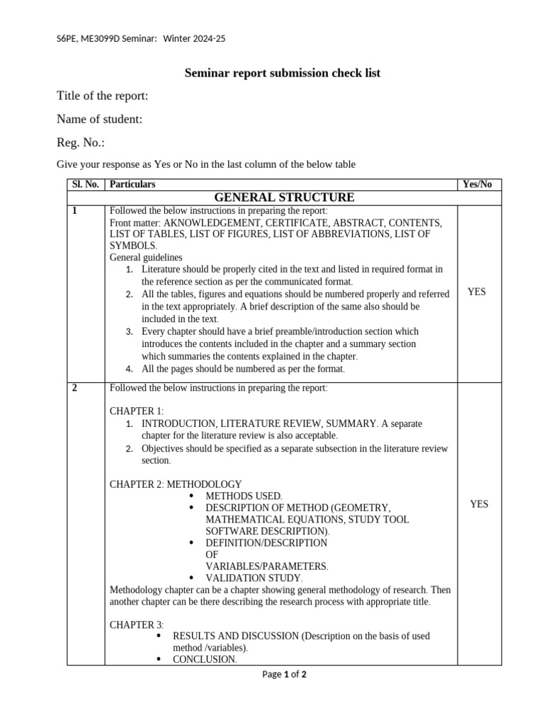 Seminar Report Submission Checklist | PDF | Methodology | Equations