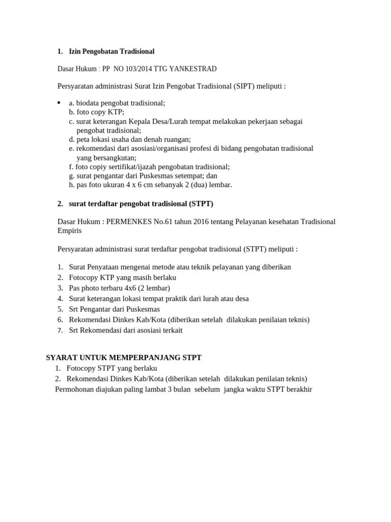 Izin Pengobatan Tradisional dan Persyaratannya | PDF