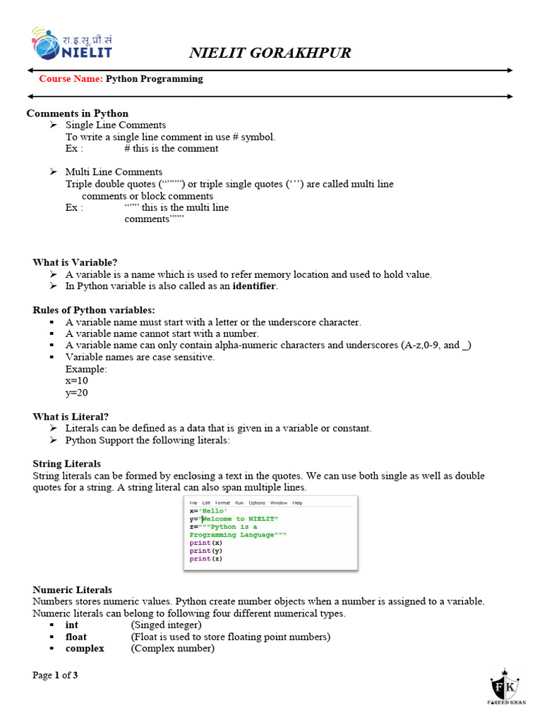 Variable Literal And Operators Pdf Variable Computer Science