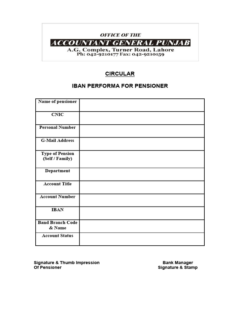 IBAN Update First Form For Pensioners | PDF