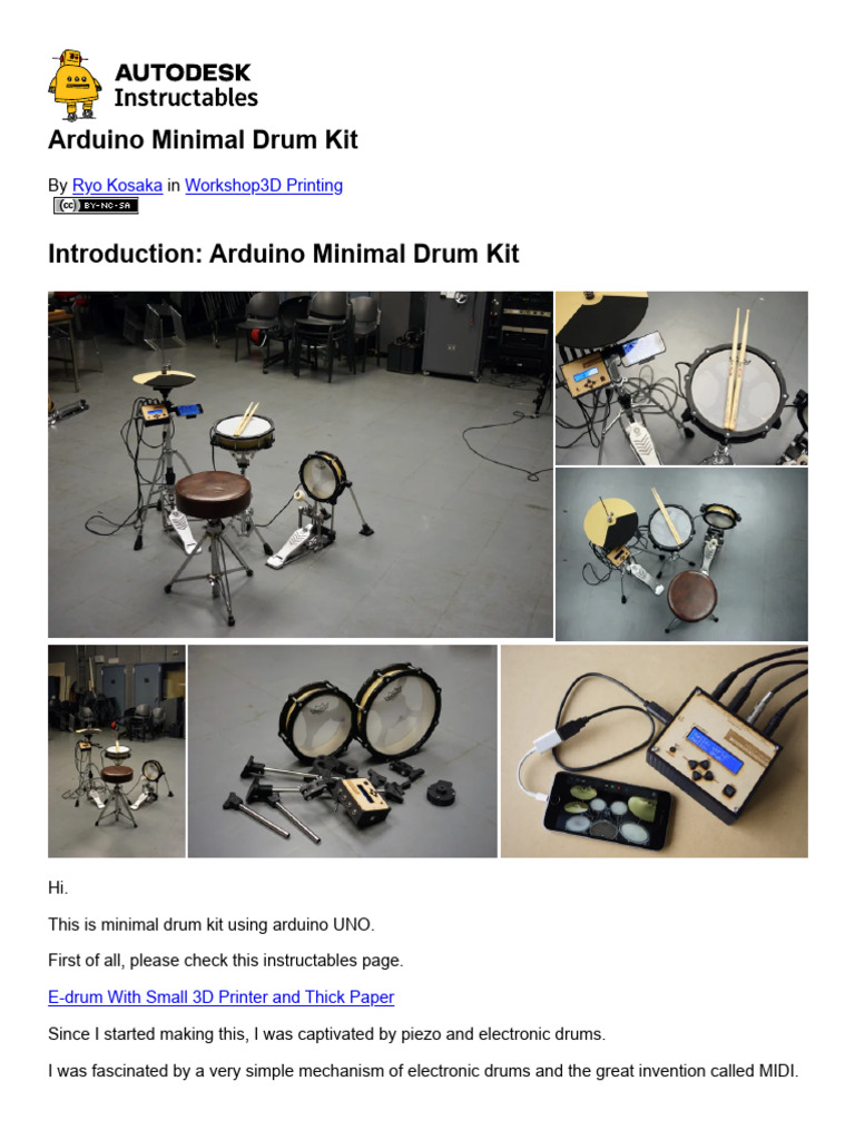Arduino Minimal Drum Kit - 26 Steps (With Pictures) - Instructables | PDF | Arduino | Screw
