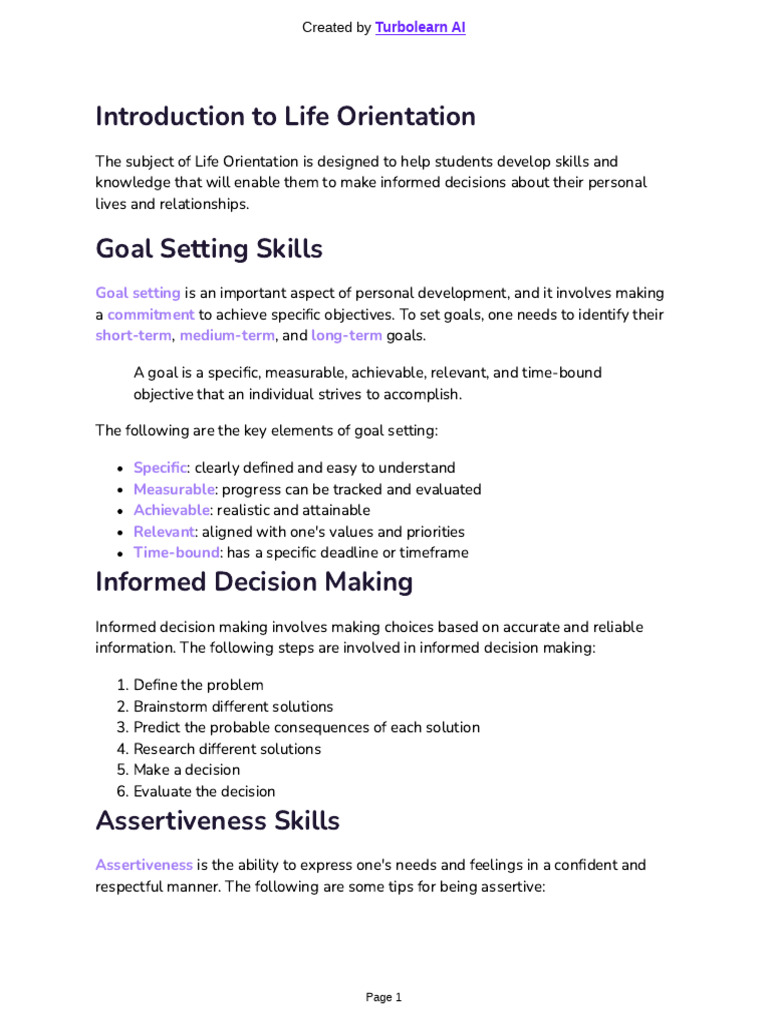 Introduction To Life Orientation: Goal Setting Commitment Short-Term ...