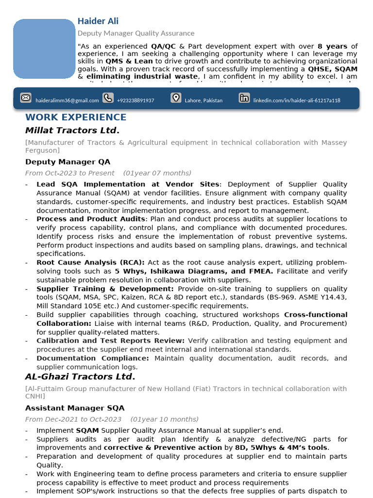 Haider Ali Resume-1.1 | PDF | Quality Assurance | Audit
