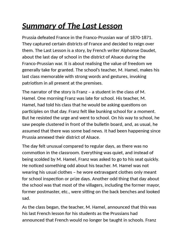 Summary of The Last Lesson | PDF