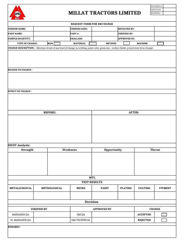 Request Form To Change 4M | PDF