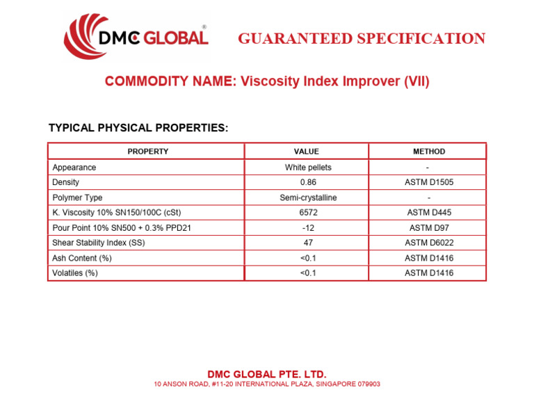 SPEC Viscosity Index Improver (VII) SINGAPORE (Done) | PDF