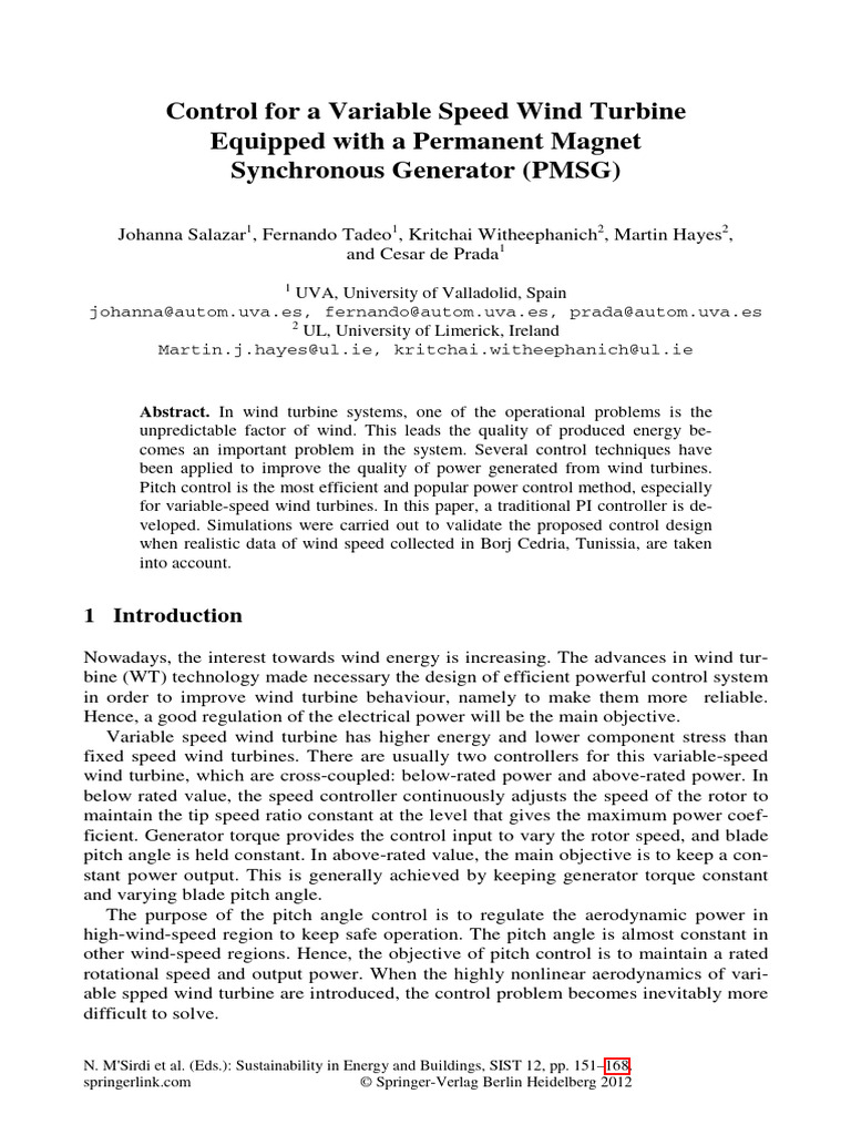 Control For A Variable Speed Wind Turbine Equi | PDF | Wind Turbine | Turbine
