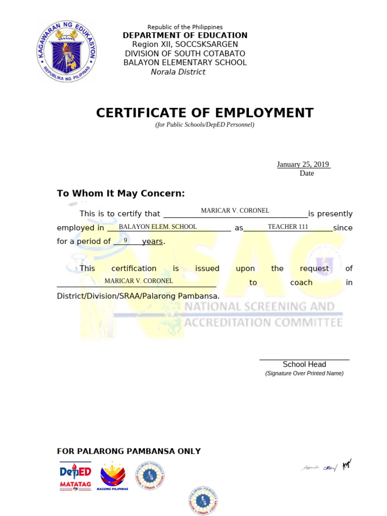 Certificate of Employment v2024 | PDF
