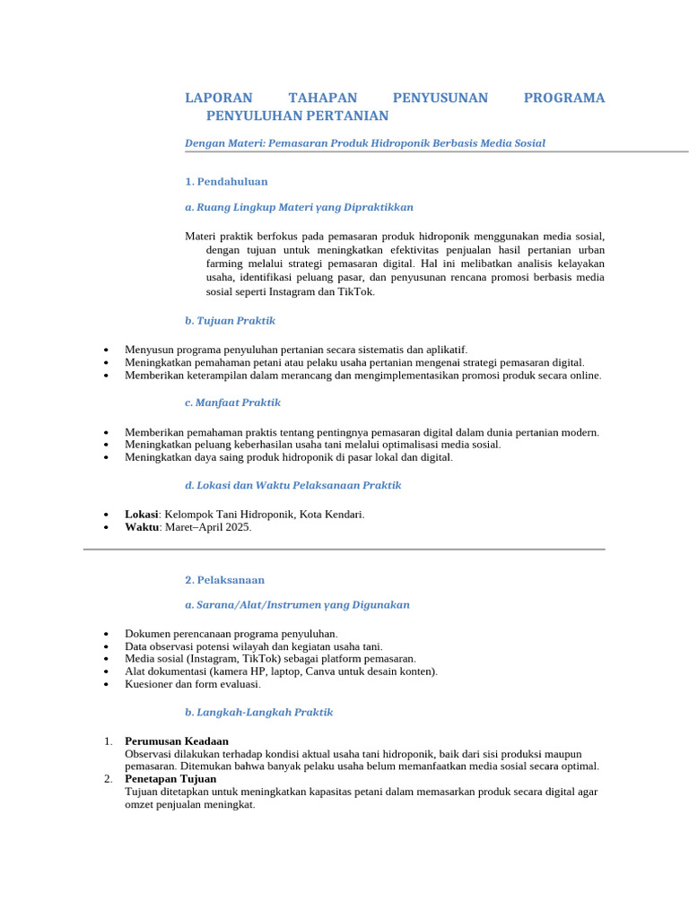 Laporan Tahapan Penyusunan Programa Penyuluhan Pertanian | PDF