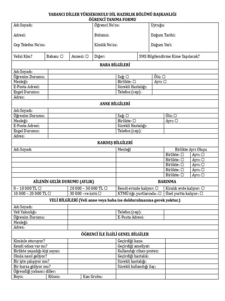 2023-2024 Öğrenci̇ Tanima Formu KRG TR | PDF