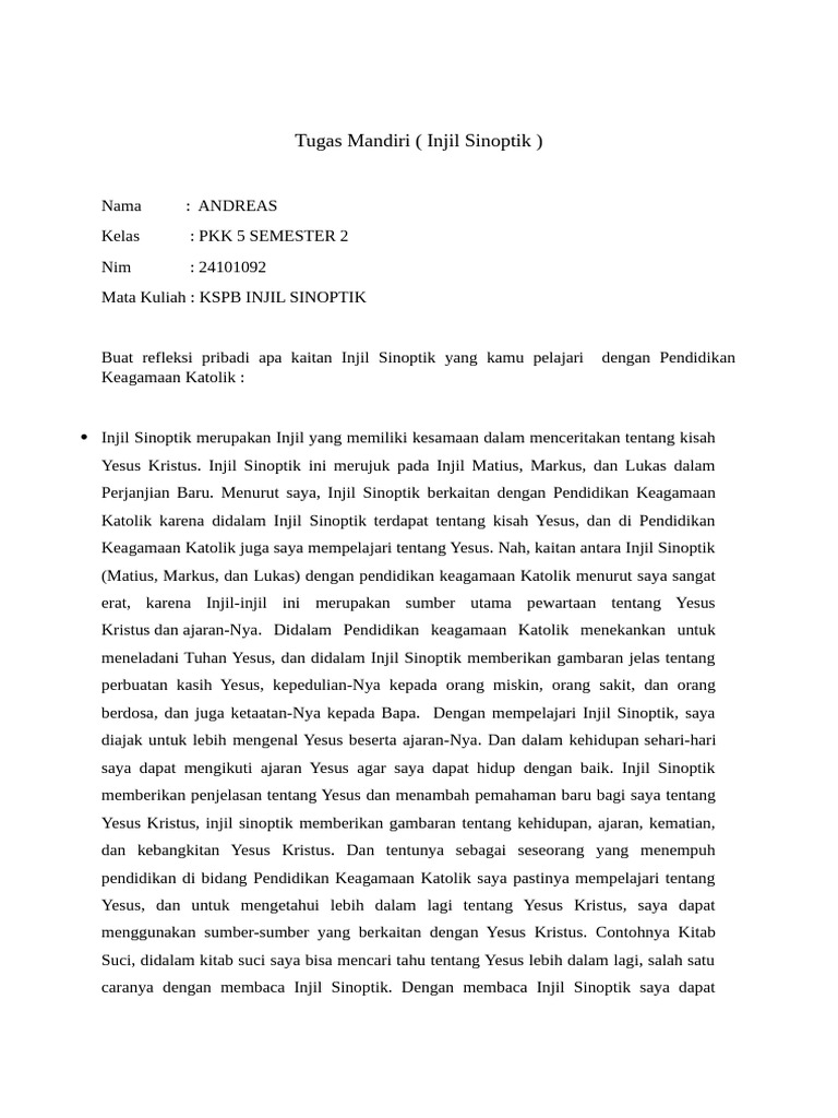Kaitan Injil Sinoptik dan Pendidikan Katolik | PDF