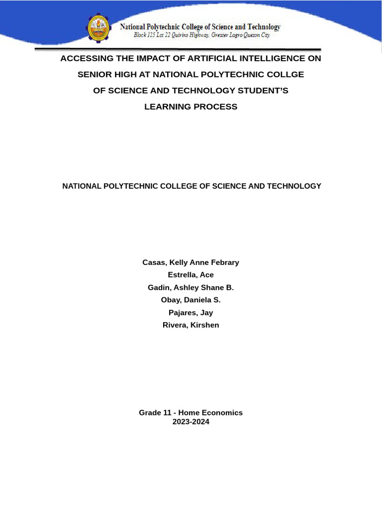 AI's Impact on NPCST Senior High Learning | PDF | Intelligence (AI ...