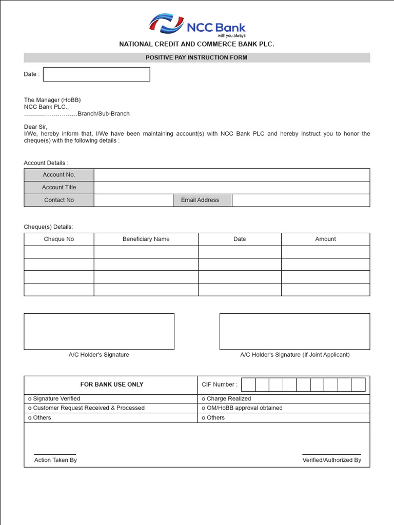 Positive Pay Instruction Form - 22!01!2025 | PDF