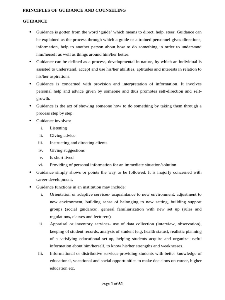 Principles of Guidance and Counseling | PDF | Counseling Psychology ...