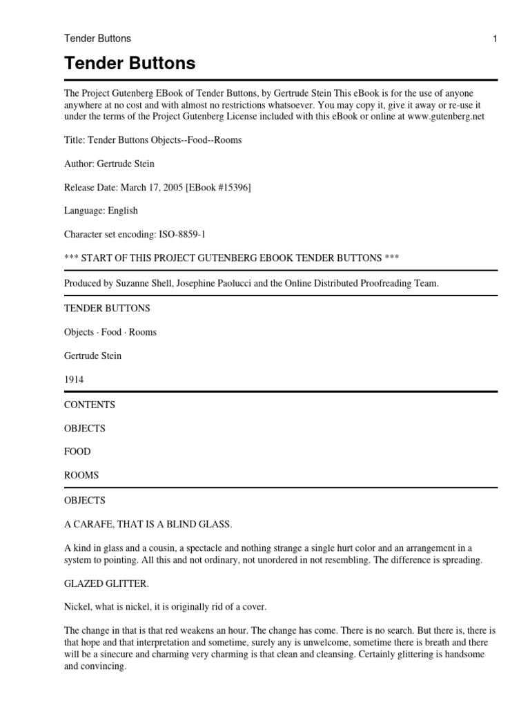 Getrude Stein Tender Buttons | PDF