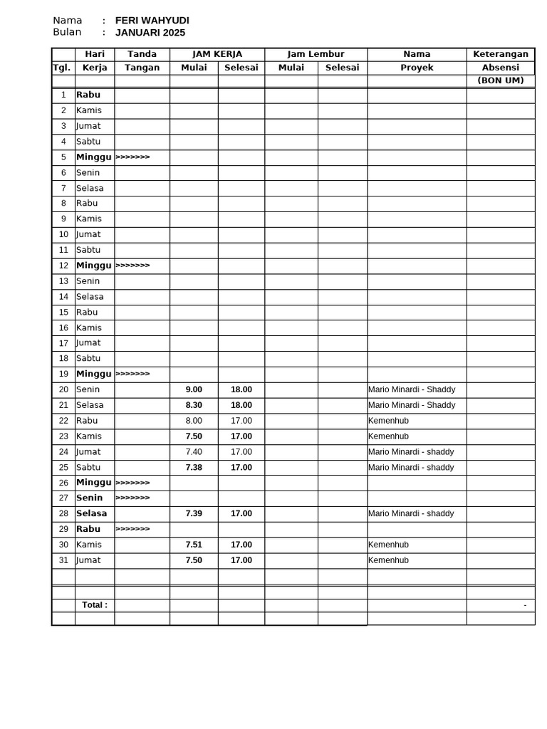 Format Absen Karyawan - 2025 | PDF