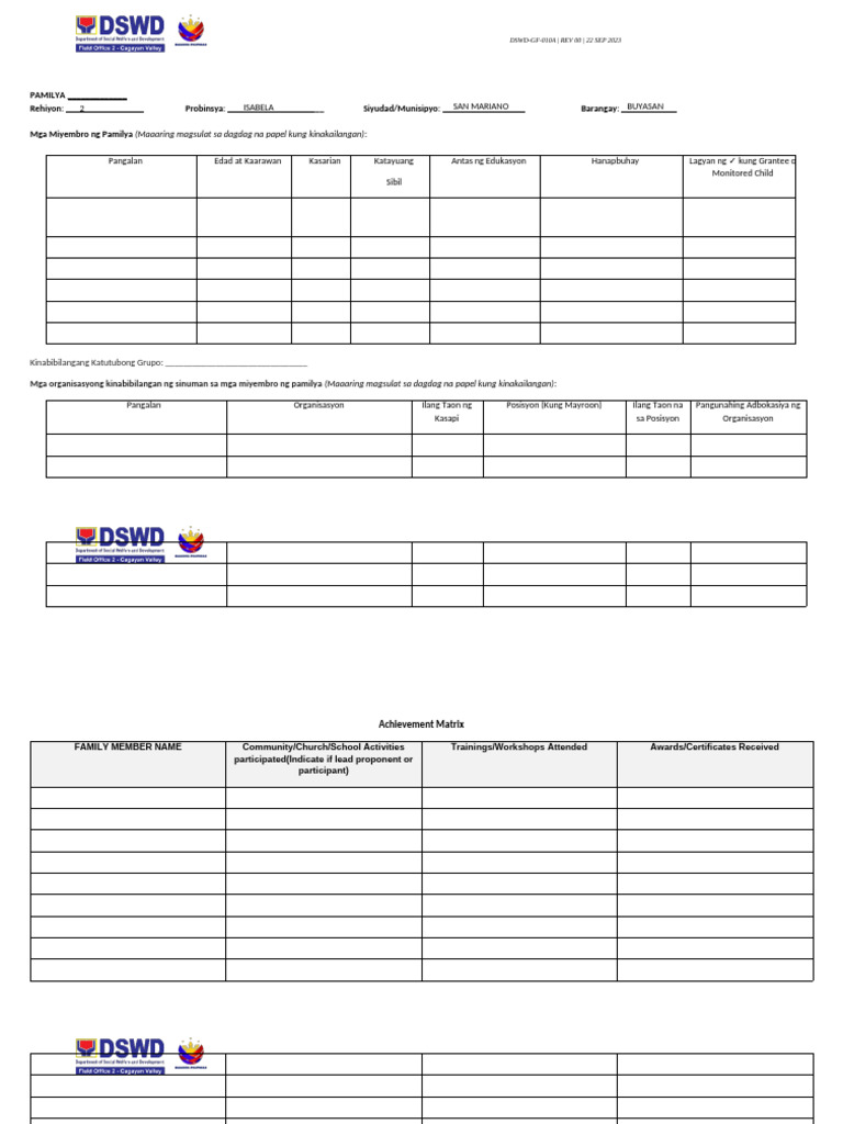 Annex C Household Profile and Achievement Matrix 1 | PDF