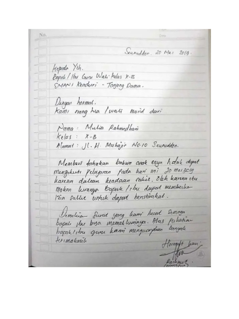 Contoh Surat Ijin Sakit | PDF