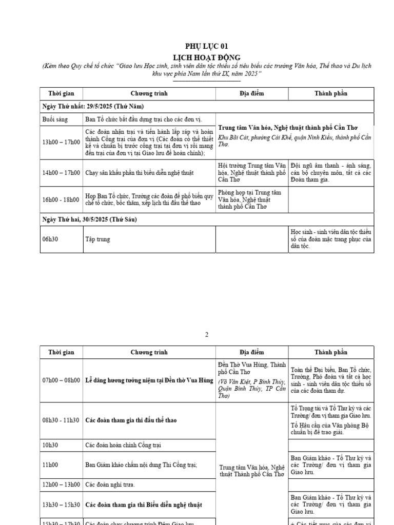 Lich Hoat Dong Giao Luu | PDF