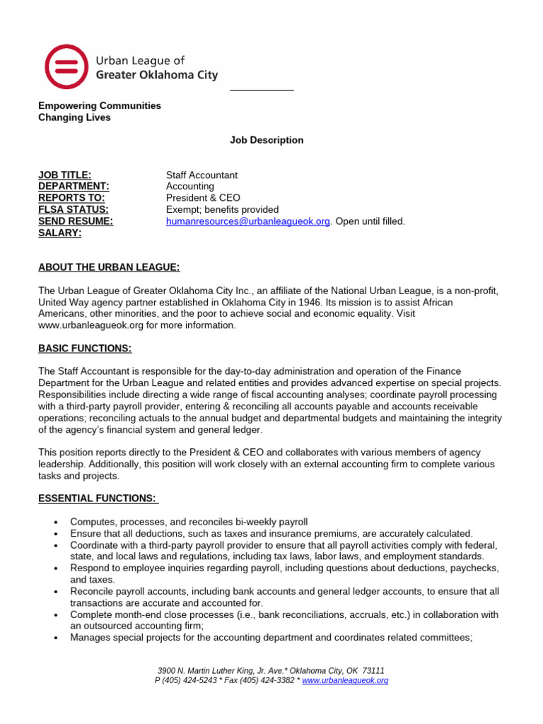 Job Description Staff Accountant Final 05.30.23 | PDF | Payroll ...