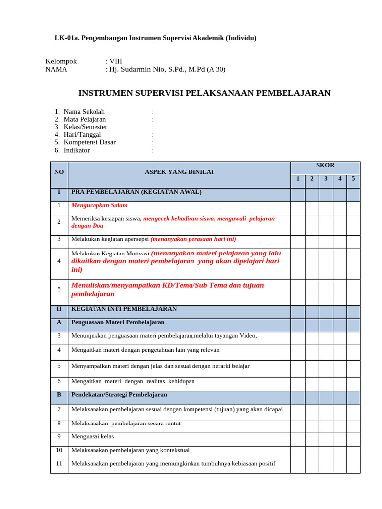 LK. 01a Pengembangan Instrumen Supak Hj. Sudarmin Nio, S.PD., M.PD | PDF