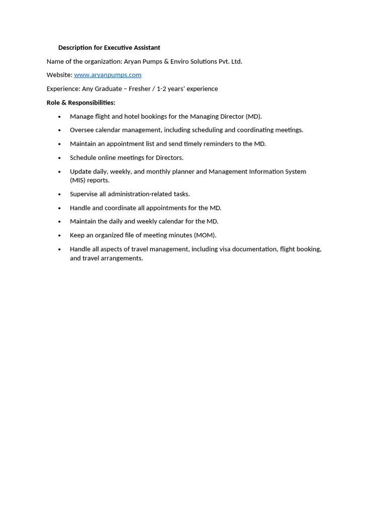 Executive Assistant-Job Description | PDF