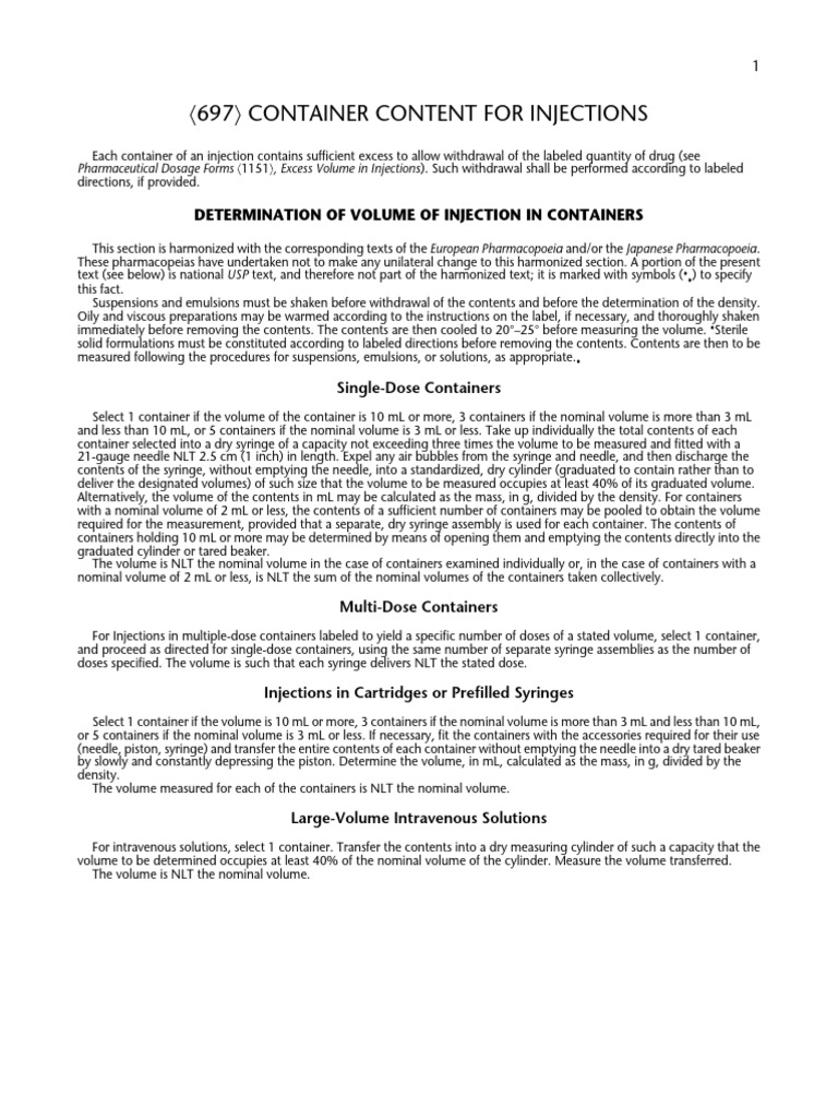 USP 697: Injection Container Volume | PDF | Syringe | Volume