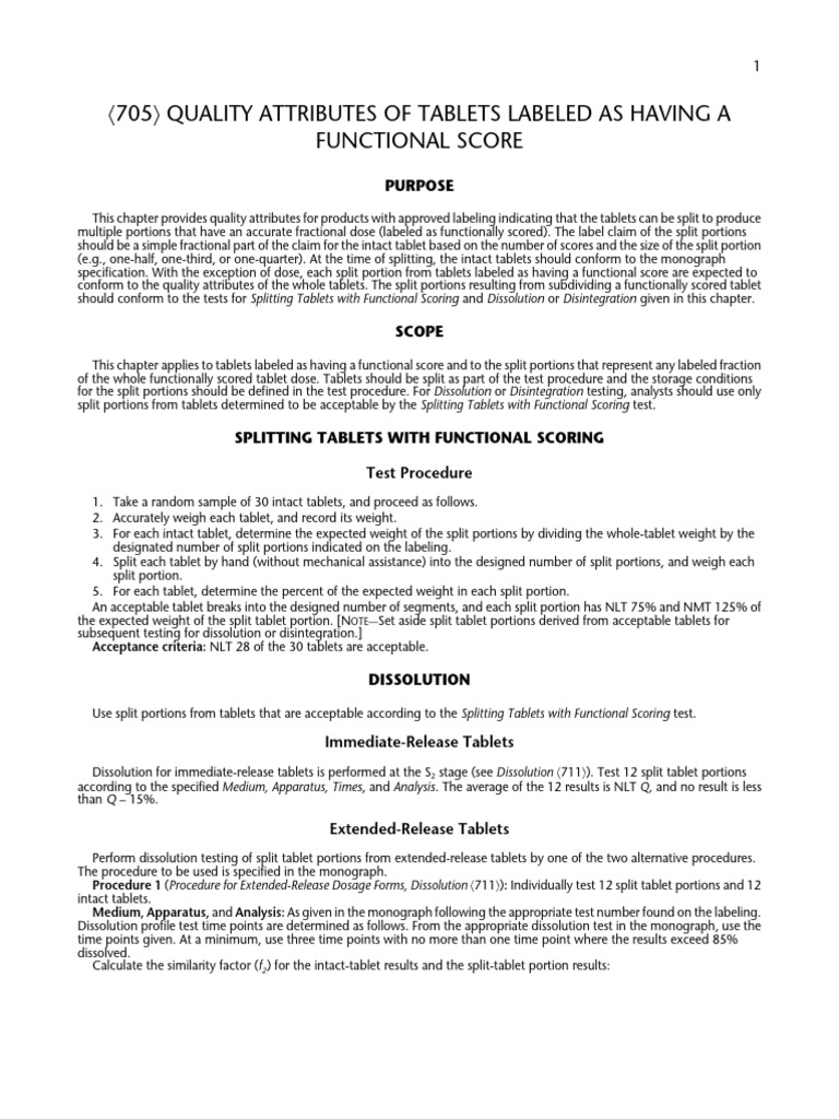 〈705〉 Quality Attributes of Tablets Labeled as Having a Functional ...