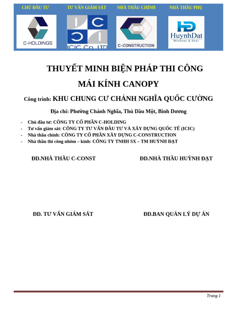 BIỆN PHÁP THI CÔNG CANOPY | PDF