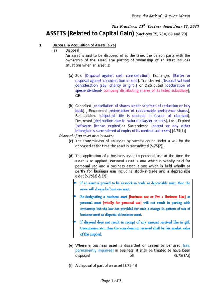 25 (B1 and B2) .ASSETS - Disposal and Non Recognition Rule Sec 75 To 79 ...
